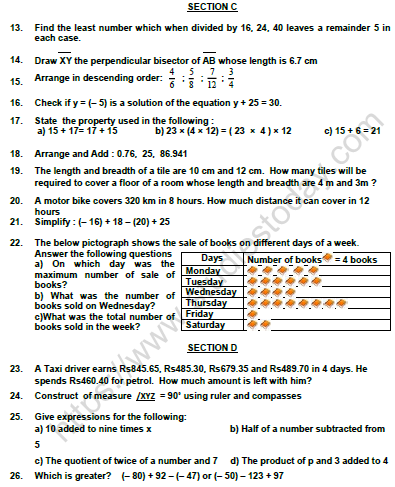 CBSE Class 6 Mathematics Question Paper Set 6 Solved